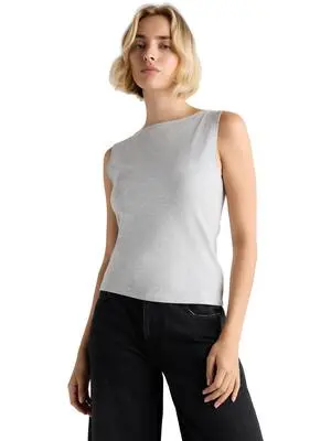 Quince Stretch Cotton Jersey Boat Neck Tank Top - Heather Grey