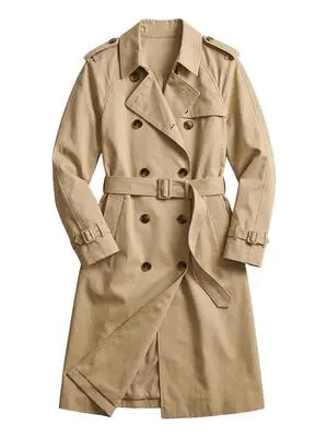 Quince Comfort Stretch Long Trench Coat - Light Khaki