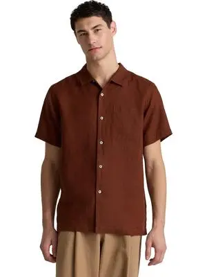 Quince Men's 100% European Linen Camp Shirt Chocolate