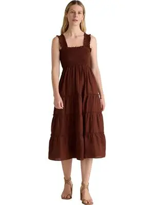 Quince Quince 100% European Linen Smocked Midi Dress Chocolate