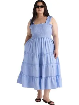 Quince 100% European Linen Smocked Midi Dress - French Blue