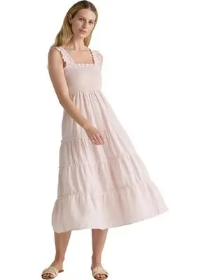 Quince Quince 100% European Linen Smocked Midi Dress Pale Pink