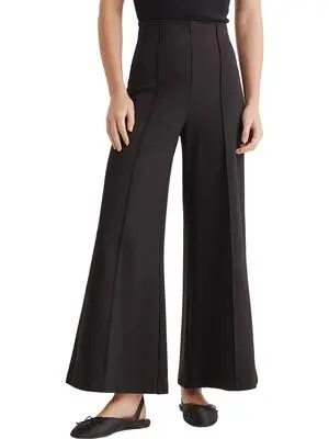 Quince Ultra-stretch Ponte Wide Leg Ankle Pants - Black
