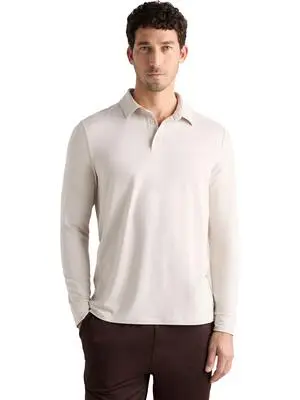 Quince Flowknit Breeze Performance Long Sleeve Polo - Solid Chalk