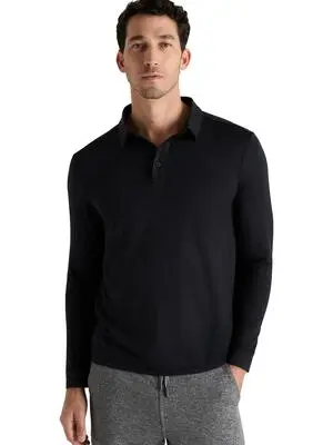 Quince Flowknit Breeze Performance Long Sleeve Polo - True Black