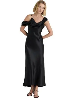 Quince Draped Shoulder Maxi Dress Black