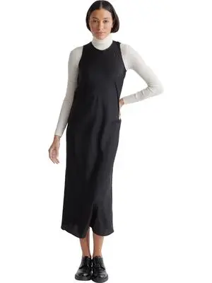 Quince Washable Stretch Silk Tank Top Midi Dress - Black