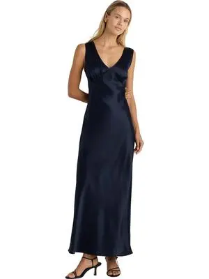 Quince V-neck Silk Maxi Dress - Navy