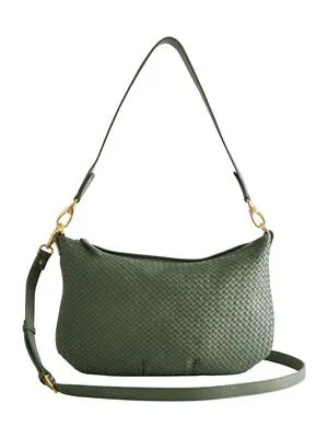 Quince Italian Leather Convertible Crescent Handwoven Bag - Sage