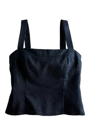 Quince 100% European Linen Fitted Tank Top - Black