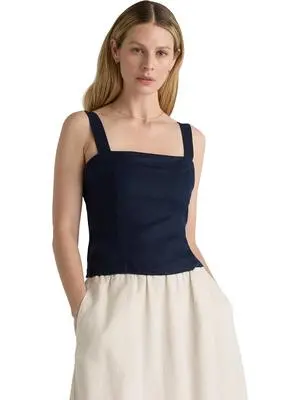 Quince 100% European Linen Fitted Tank Top Deep Navy
