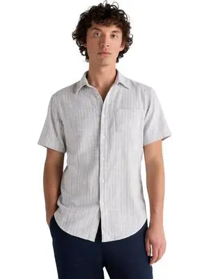 Quince Men's Stretch Selvage Short Sleeve Shirt Mini Blue Stripe