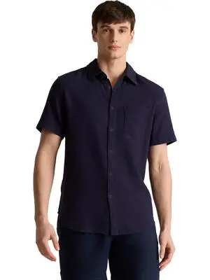 Quince Stretch Selvage Short Sleeve Shirt - Navy