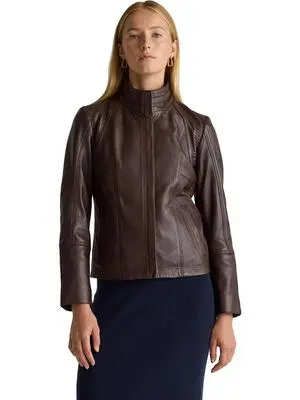 Quince Stand-collar Leather Jacket - Brown