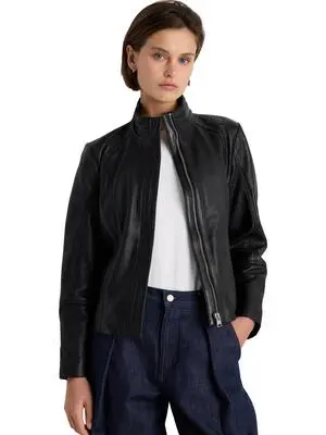 Quince Stand-collar Leather Jacket - True Black