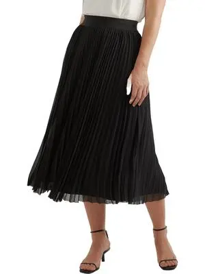 Quince Chiffon Pleated Midi Skirt - Black
