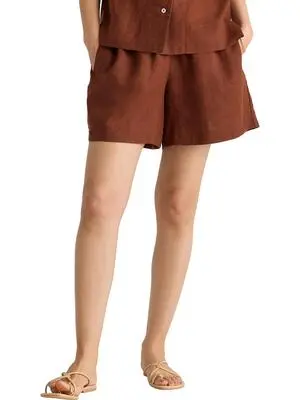 Quince Linen High Waisted Shorts Chocolate