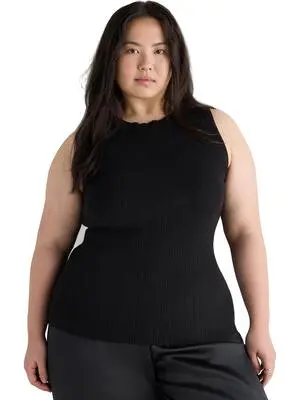 Quince Cotton Cashmere Ribbed Tank Top - Black