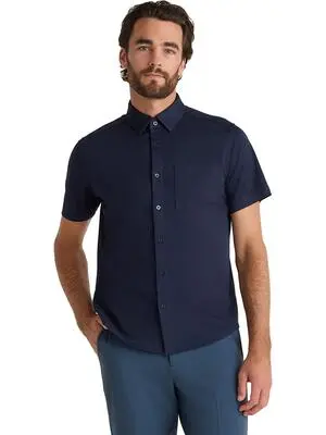 Quince Commuter Stretch Pique Short Sleeve Button-down - Navy