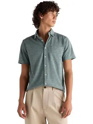 Quince Commuter Stretch Pique Short Sleeve Button-down - Pine Green
