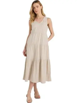 Quince Gauze Tiered Maxi Dress - Khaki Gingham