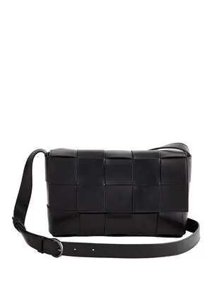 Quince Italian Leather Handwoven Flap Crossbody - Black