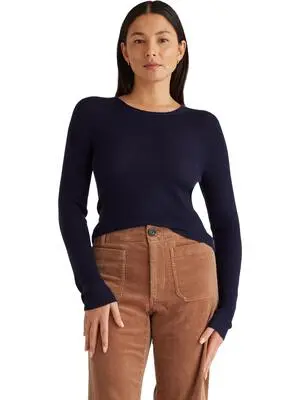 Quince Featherweight Cashmere Ribbed Crewneck Sweater - Deep Navy