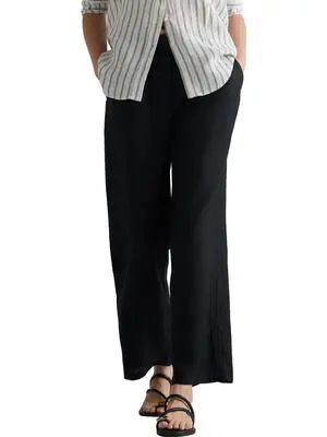 Quince 100% European Linen Pleated Trouser - Black