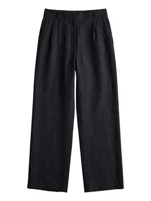 Quince 100% European Linen Pleated Trousers - Black
