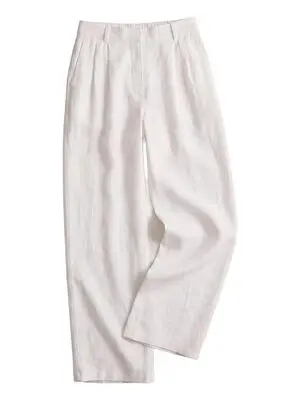 Quince 100% European Linen Pleated Trousers - White