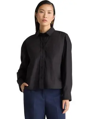 Quince Organic Cotton Poplin Cropped Long Sleeve Shirt - Black
