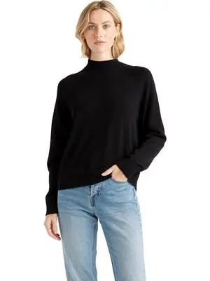 Quince Organic Cotton Mock Neck Sweater Black