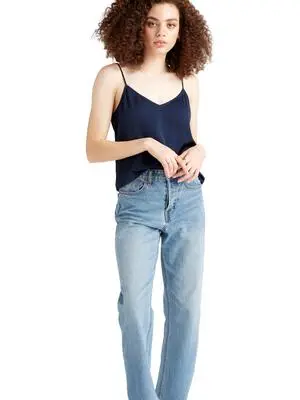 Quince Washable Silk Stretch V-neck Cami Top - Navy