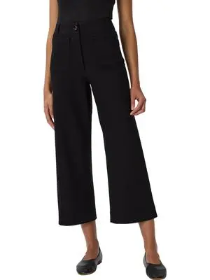 Quince Ultra-stretch Ponte Cropped Wide Leg Pants - Black