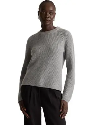 Quince Mongolian Cashmere Fisherman Crewneck Knit Sweater - Heather Grey