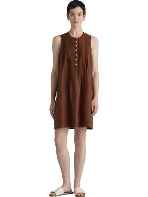 Quince 100% European Linen Sleeveless Swing Dress - Chocolate