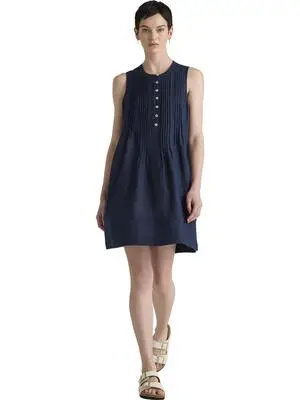 Quince 100% European Linen Sleeveless Swing Dress - Deep Navy