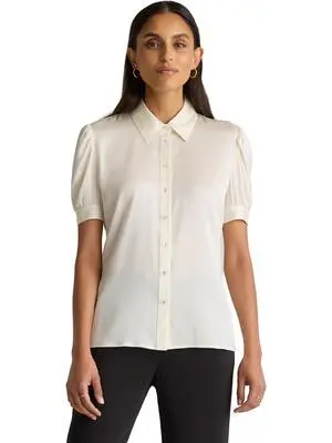 Quince Washable Stretch Silk Puff Sleeve Blouse Ivory