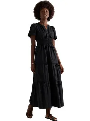 Quince Poplin Tiered Maxi Dress - Black