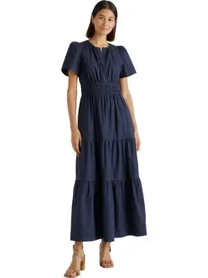 Quince Poplin Tiered Maxi Dress - Navy