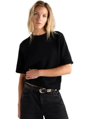 Quince Organic Cotton Sweater Tee Black