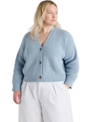 Quince Fisherman Boxy Cropped Cardigan - Sky Blue