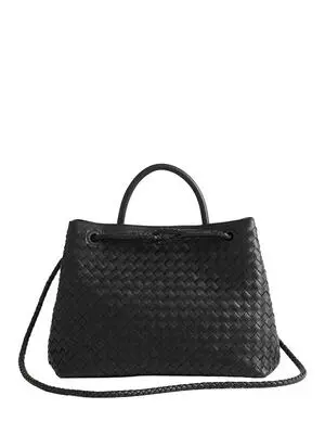 Quince Italian Leather Handwoven Satchel - Black