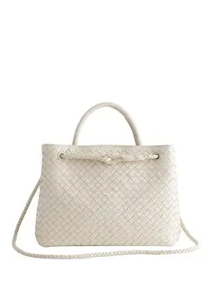 Quince Italian Leather Handwoven Satchel - Bone