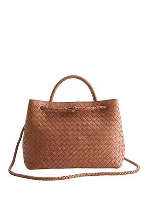 Quince Italian Leather Handwoven Satchel Cognac