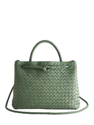 Quince Italian Leather Handwoven Satchel - Sage