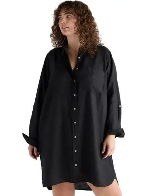 Quince 100% European Linen Shirt Dress - Black