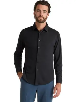 Quince Commuter Stretch Pique Long Sleeve Button Down - Black