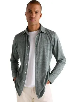 Quince Commuter Stretch Pique Long Sleeve Button Down Pine Green