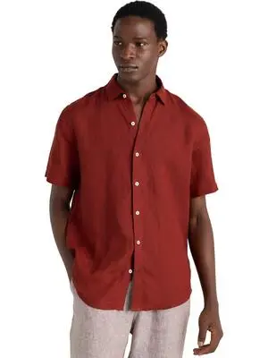 Quince Men's 100% European Linen Relaxed Short Sleeve Shirt Brick